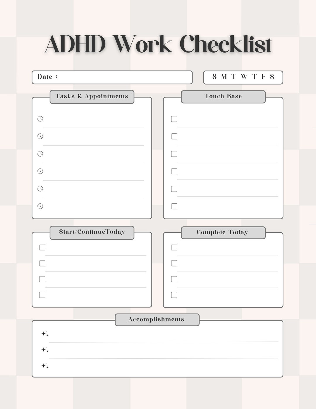 ADHD Daily Checklist for Work Classic Aesthetic - Etsy