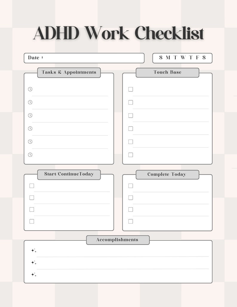 ADHD Daily Checklist for Work Classic Aesthetic - Etsy
