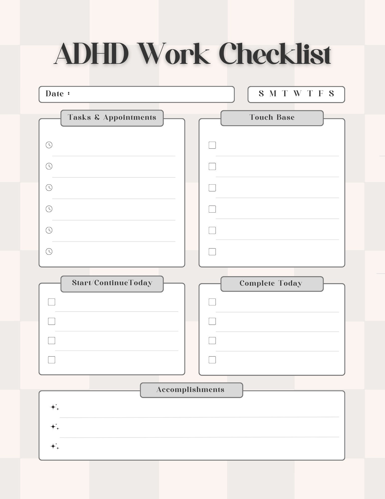 ADHD Daily Checklist for Work Classic Aesthetic - Etsy