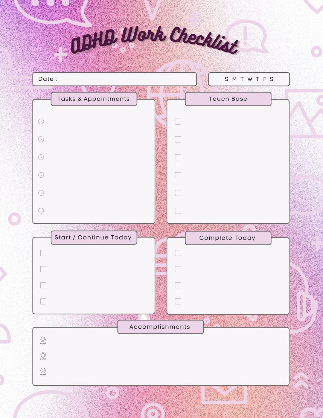 ADHD Daily Checklist for Work - Etsy