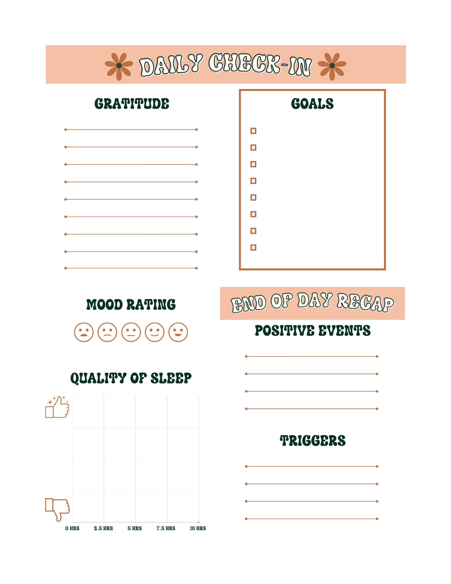 Daily Mental Health Check-in Printable Journal Self-care & Well-being ...