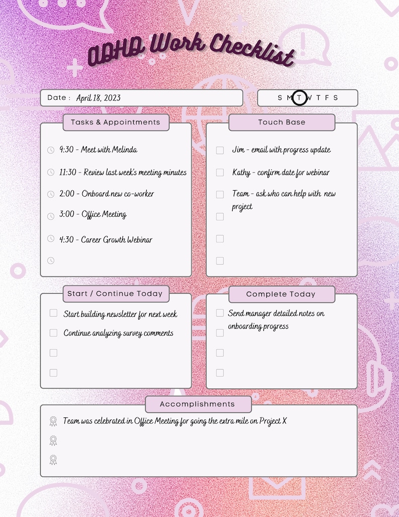 ADHD Daily Checklist for Work - Etsy