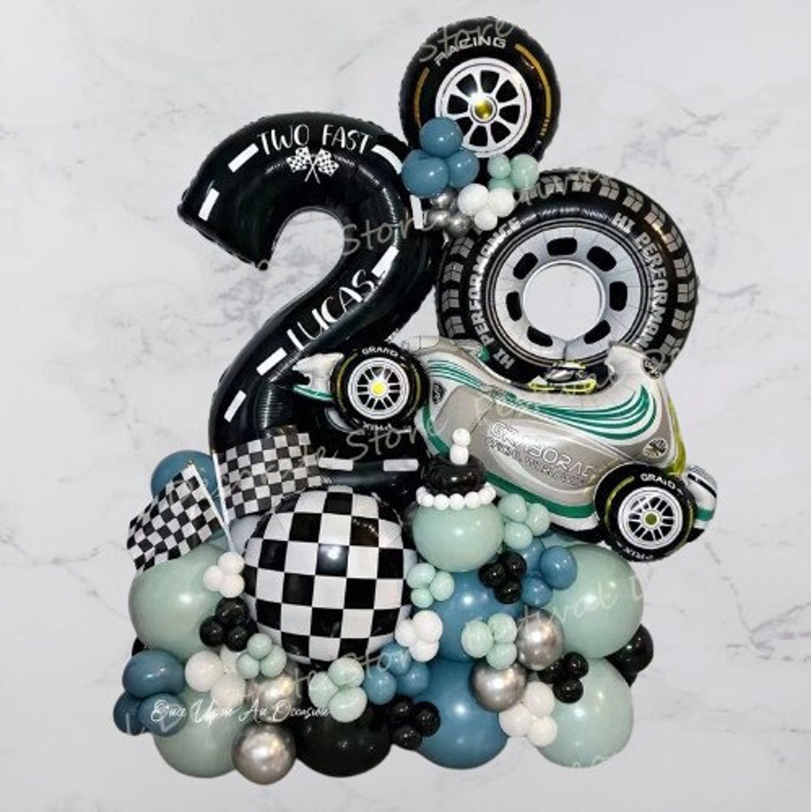 Race Car Theme DIY Foil Balloon Bouquet Kit, Birthday Boy Checkered ...