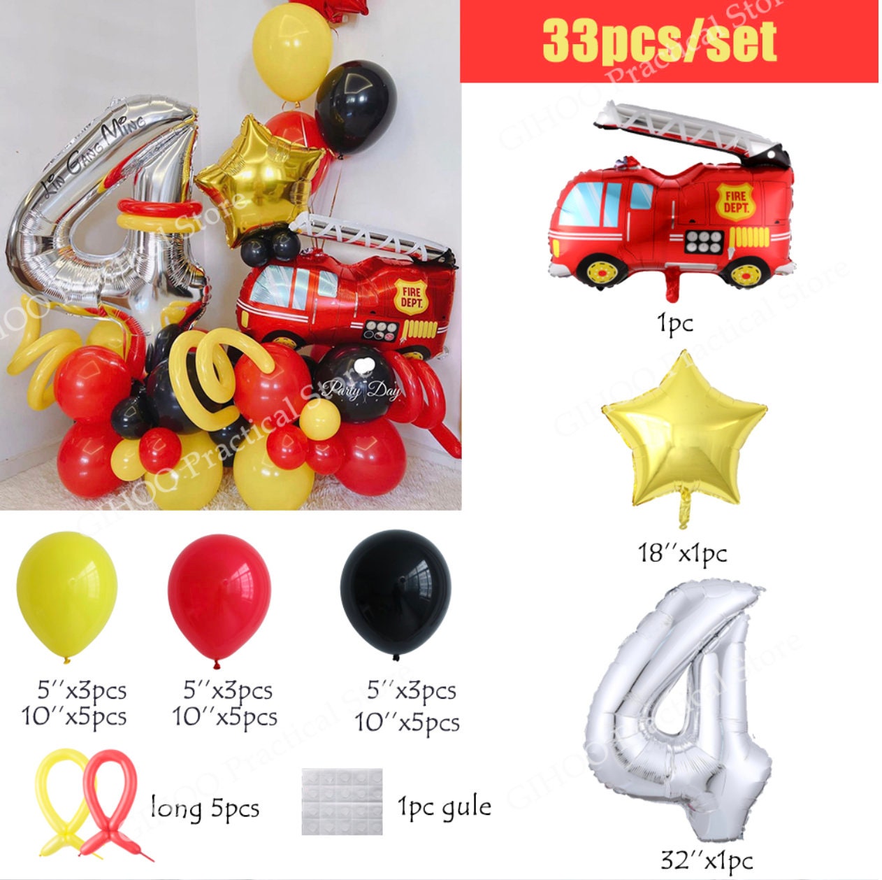 Fire Truck Firefighter Foil DIY Balloon Sculpture Kit | Birthday Boy ...