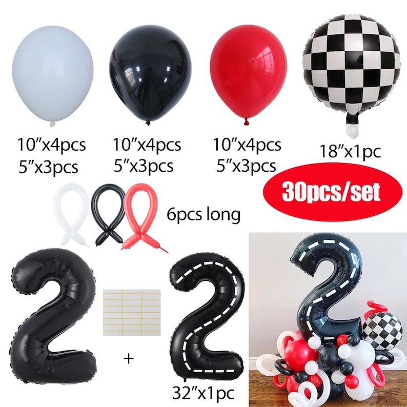 Race Car Theme DIY Balloon Bouquet Kit, Birthday Balloon Number ...