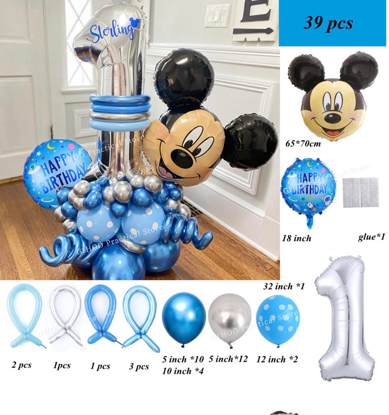 Mickey Mouse Foil DIY Balloon Sculpture Kit | Birthday Boy Girl Number ...