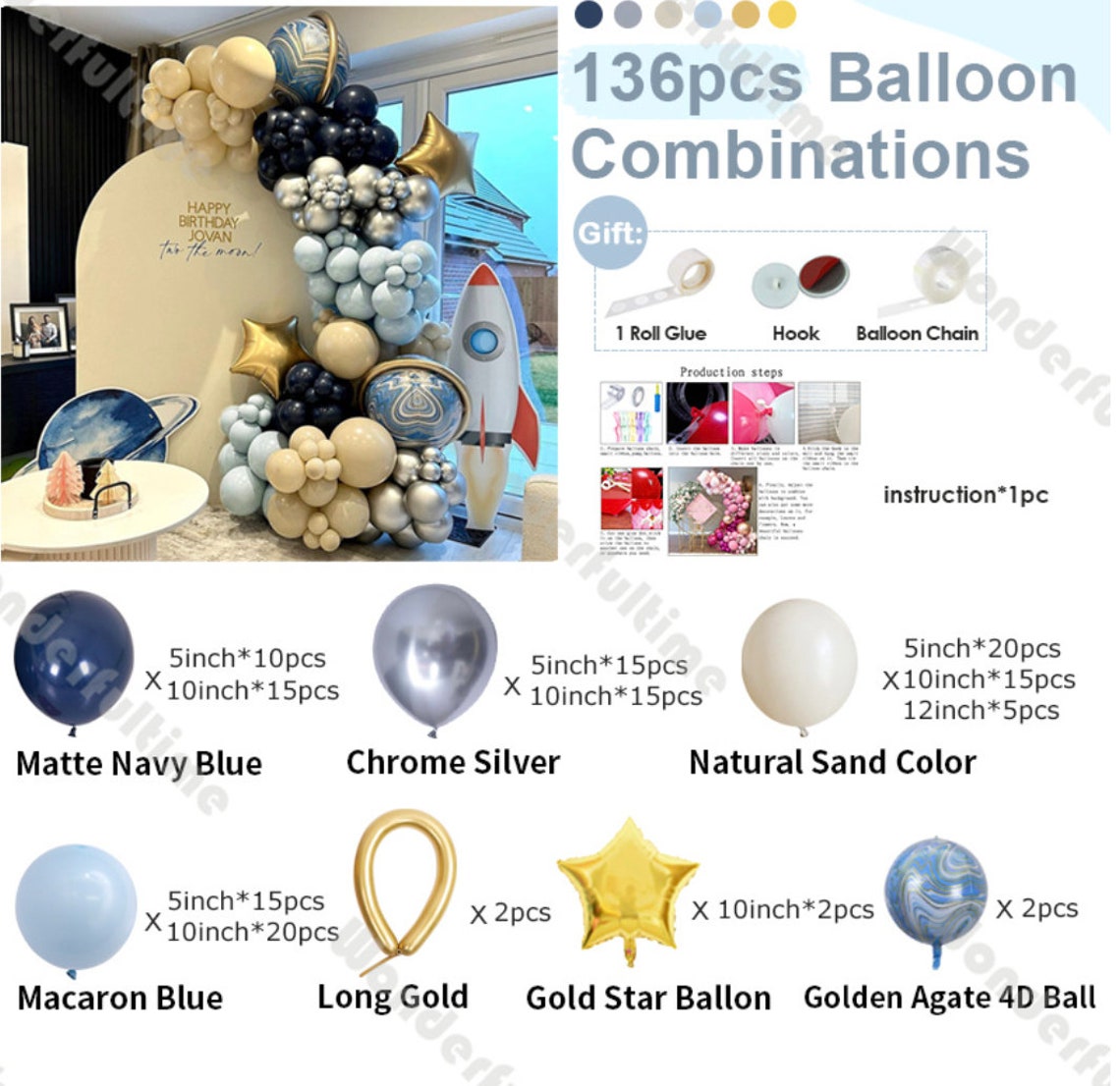 Moon Foil DIY Balloon Garland Arc Kit , Birthday Balloon Trip Around ...
