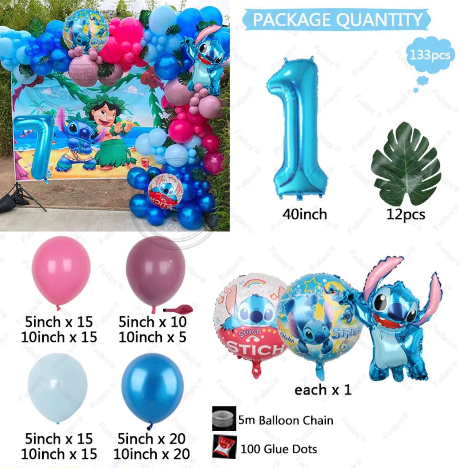 Cute Lilo & Stitch Hawaii Macaron DIY Foil Balloon Garland Arch Kit ...