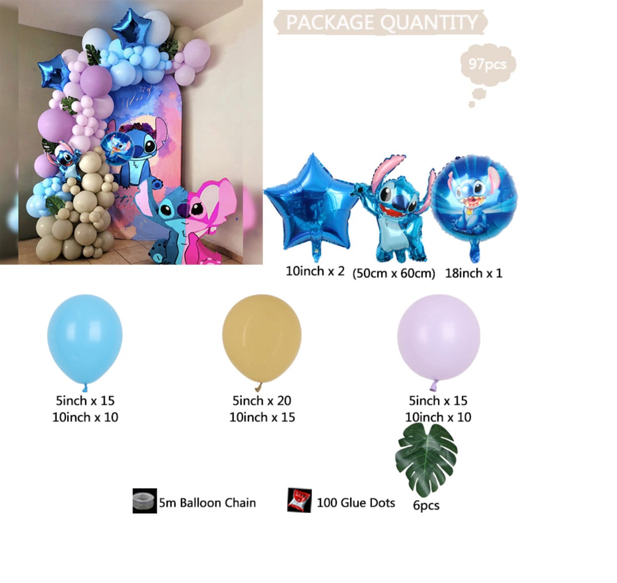 Cute Lilo & Stitch Hawaii Macaron DIY Foil Balloon Garland Arch Kit ...