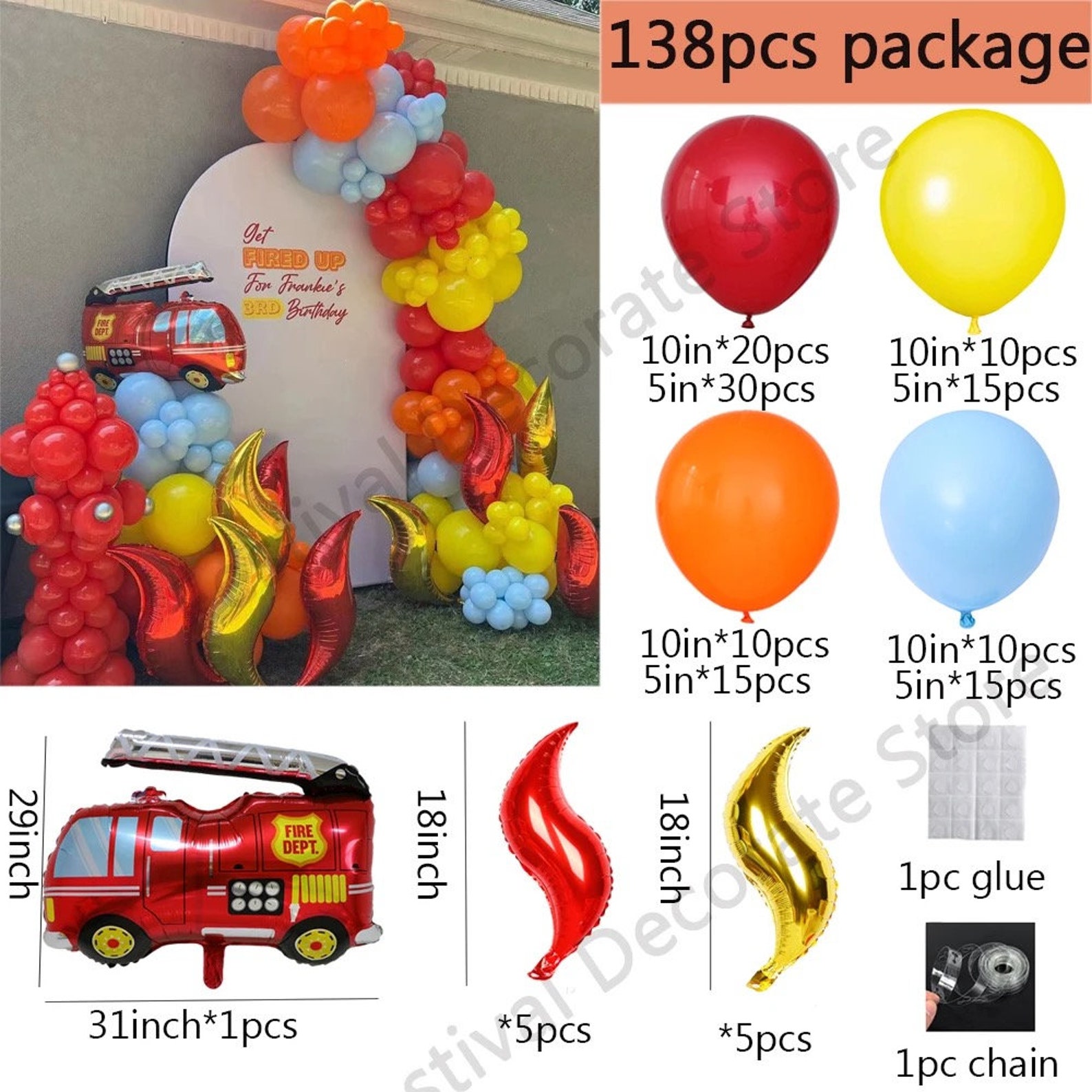 Fire Truck Theme DIY Foil Balloon Garland Kit |birthday Balloon Arch ...