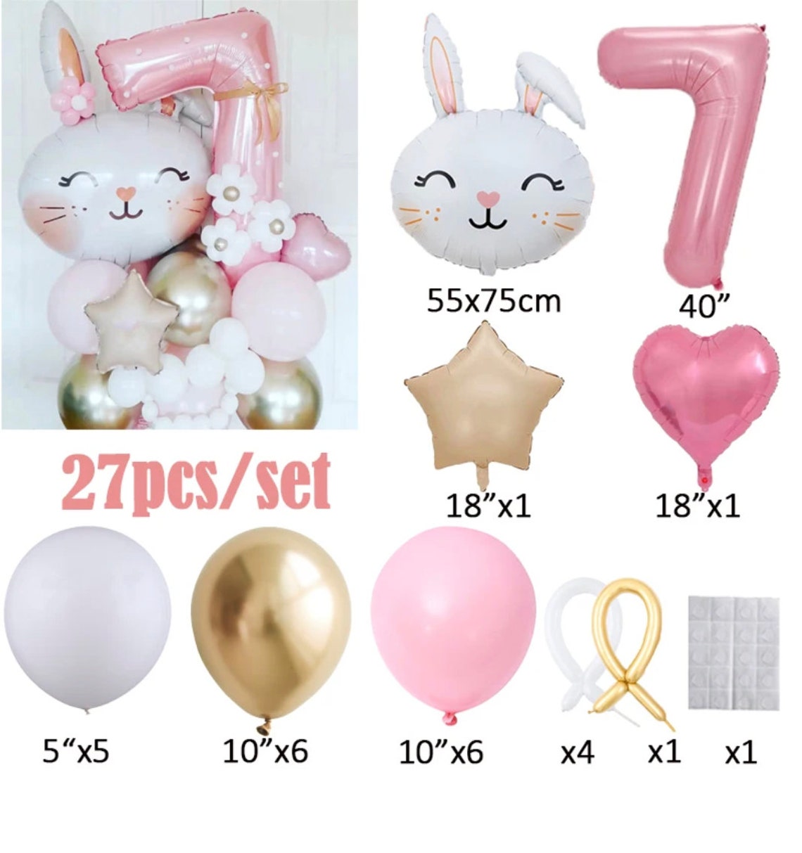 Bunny Rabbit Foil DIY Balloon Sculpture Kit | Birthday Girl Number ...