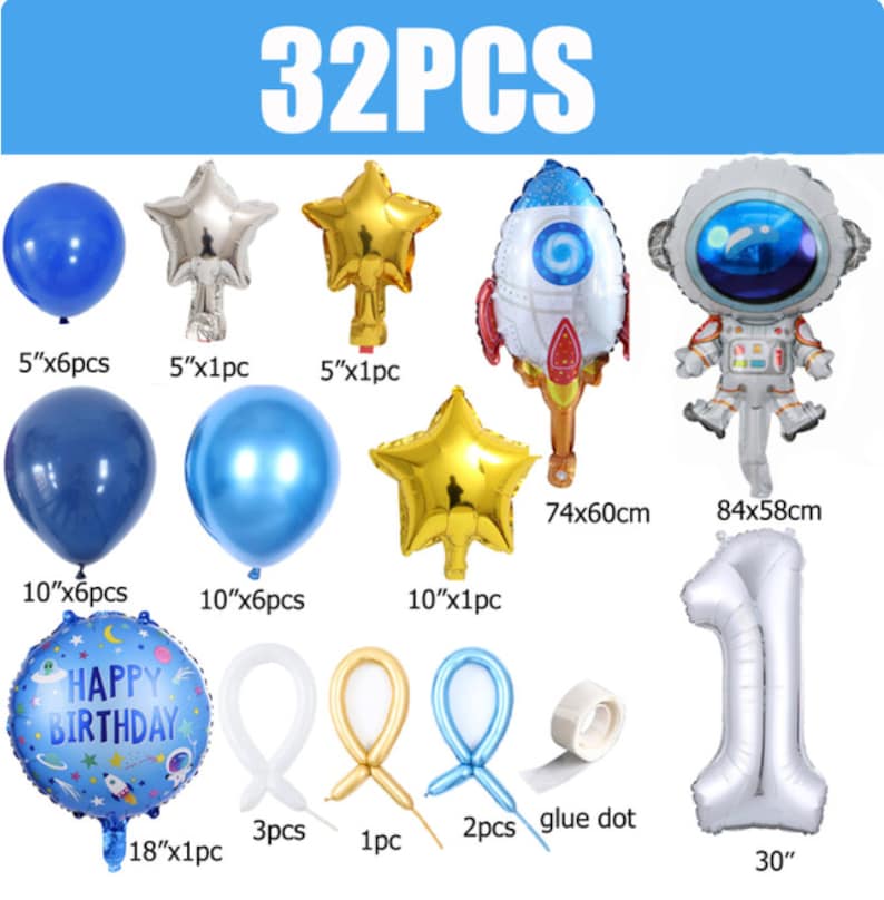 Outer Space Astronaut Foil DIY Balloon Kit | Birthday Number Balloon ...