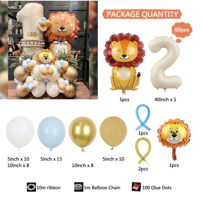 Jungle Safari Animal Lion Foil DIY Balloon Sculpture Kit birthday ...