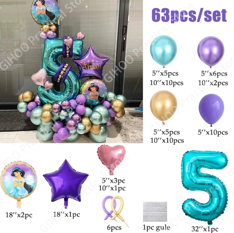 Princess Aladdin Foil DIY Balloon Sculpture Kit | Birthday Number ...