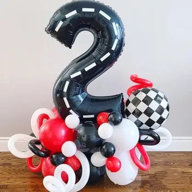 Race Car Theme DIY Balloon Bouquet Kit, Birthday Balloon Number ...