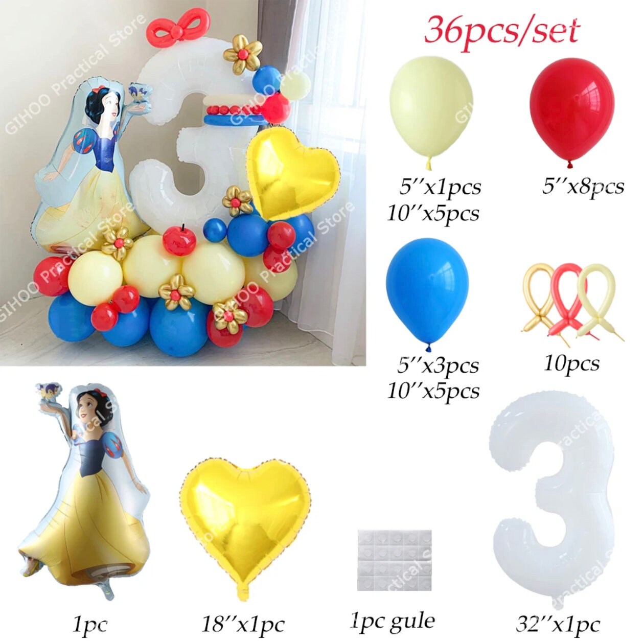 Snow White Foil DIY Balloon Sculpture Kit | Birthday Number Balloon ...