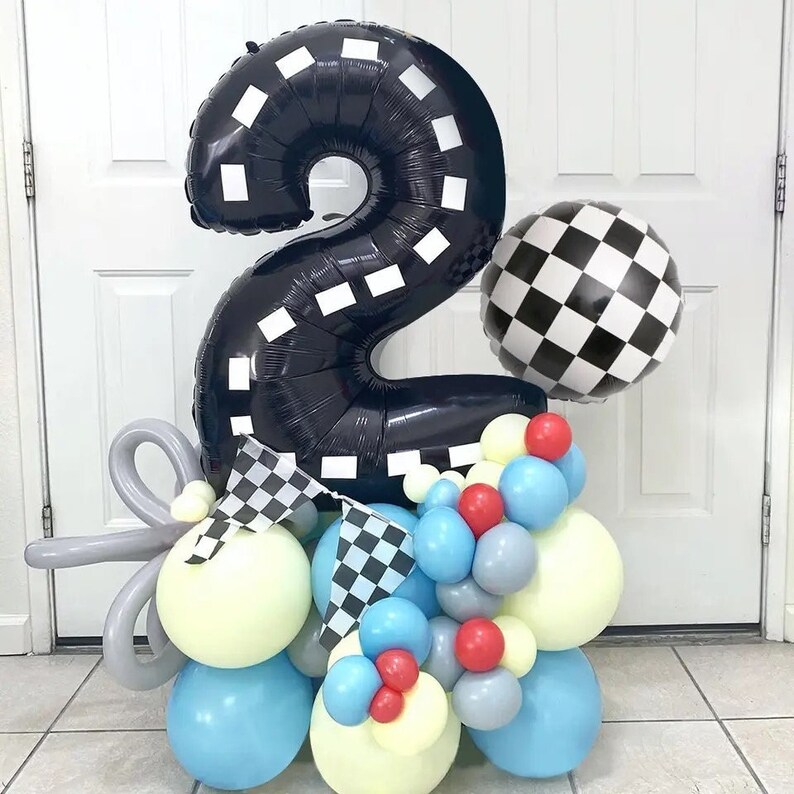 Race Car Theme DIY Balloon Bouquet Kit, Birthday Balloon Number ...