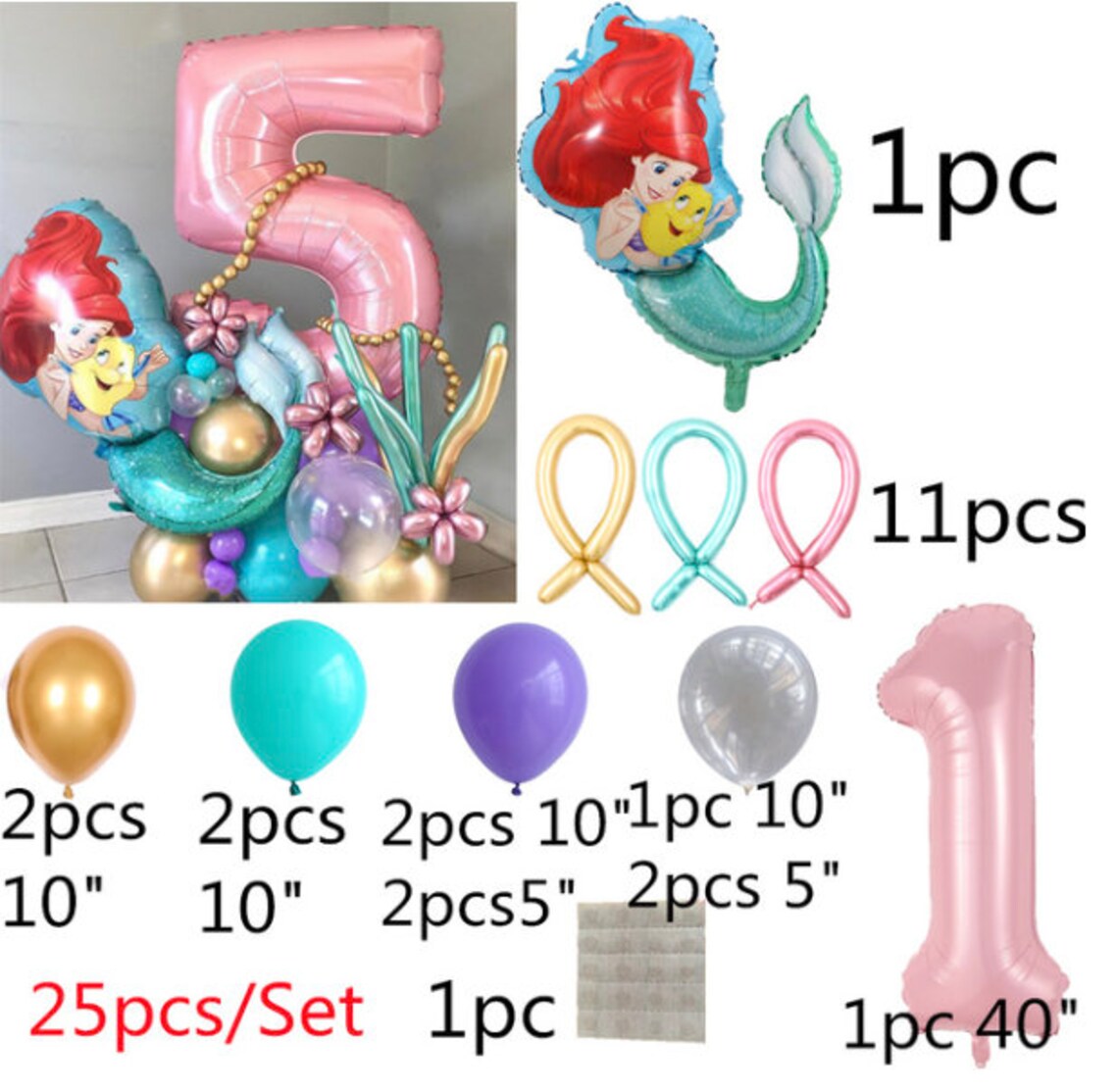 Little Mermaid Foil DIY Balloon Sculpture Kit | Birthday Number Balloon ...