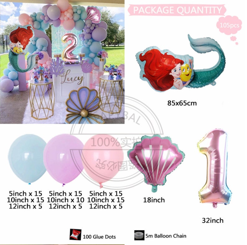 Cute Little Mermaid Theme Under the Sea Pastel Macaron DIY Foil Balloon ...