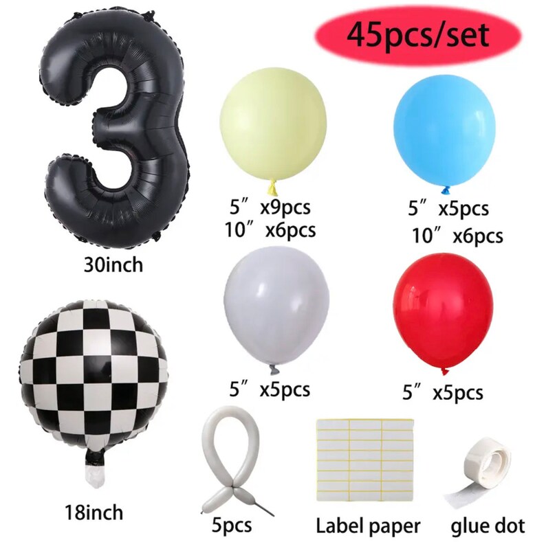 Race Car Theme DIY Balloon Bouquet Kit, Birthday Balloon Number ...