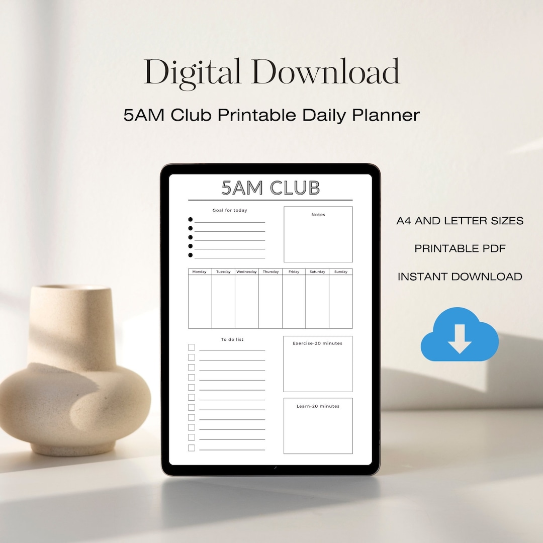 5am Club Printable 5am Daily Planner PDF Minimalist iPad Planner Good ...