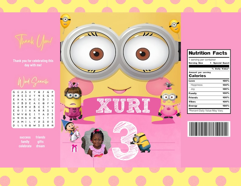 Minion Chip Bag Template (pink) (girl) - Etsy