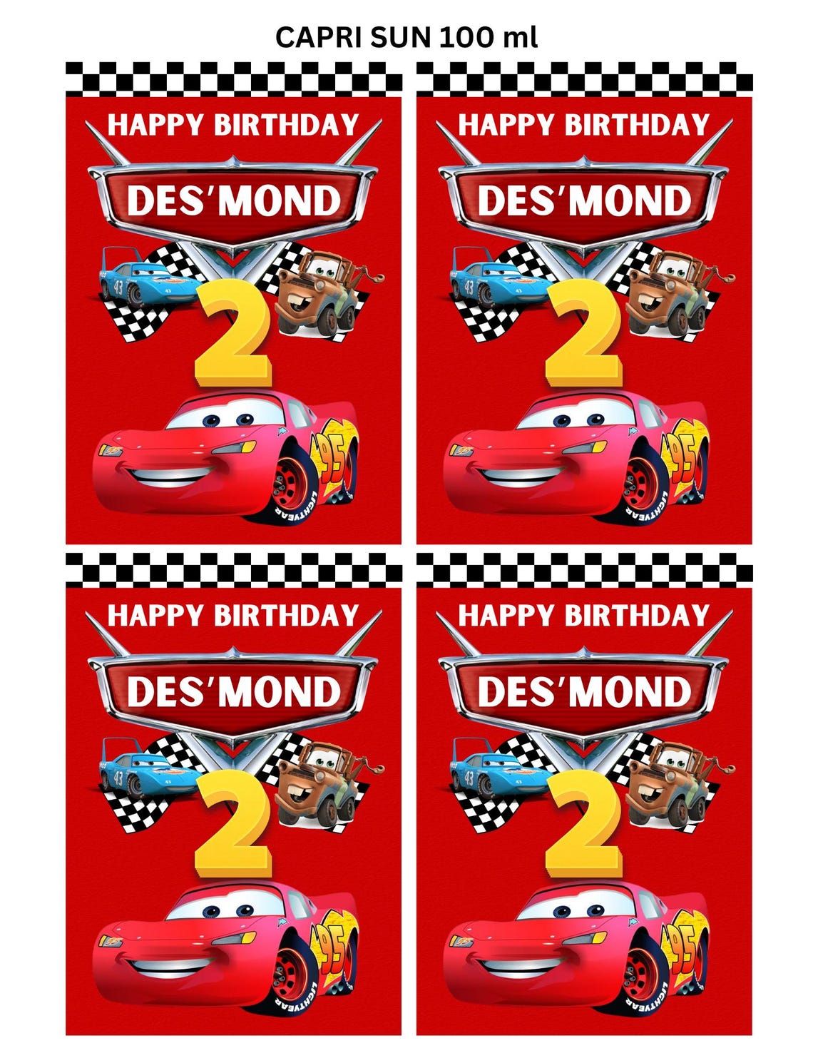 Cars Caprisun Template - Etsy