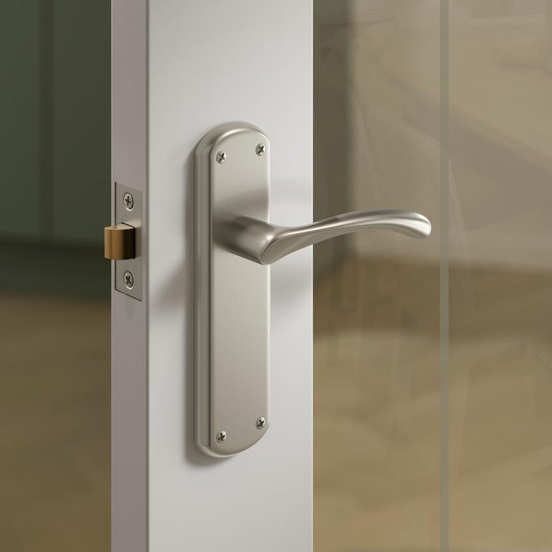 Howdens Fuller and Forge Garda Satin Nickel Lever on Backplate Latch ...