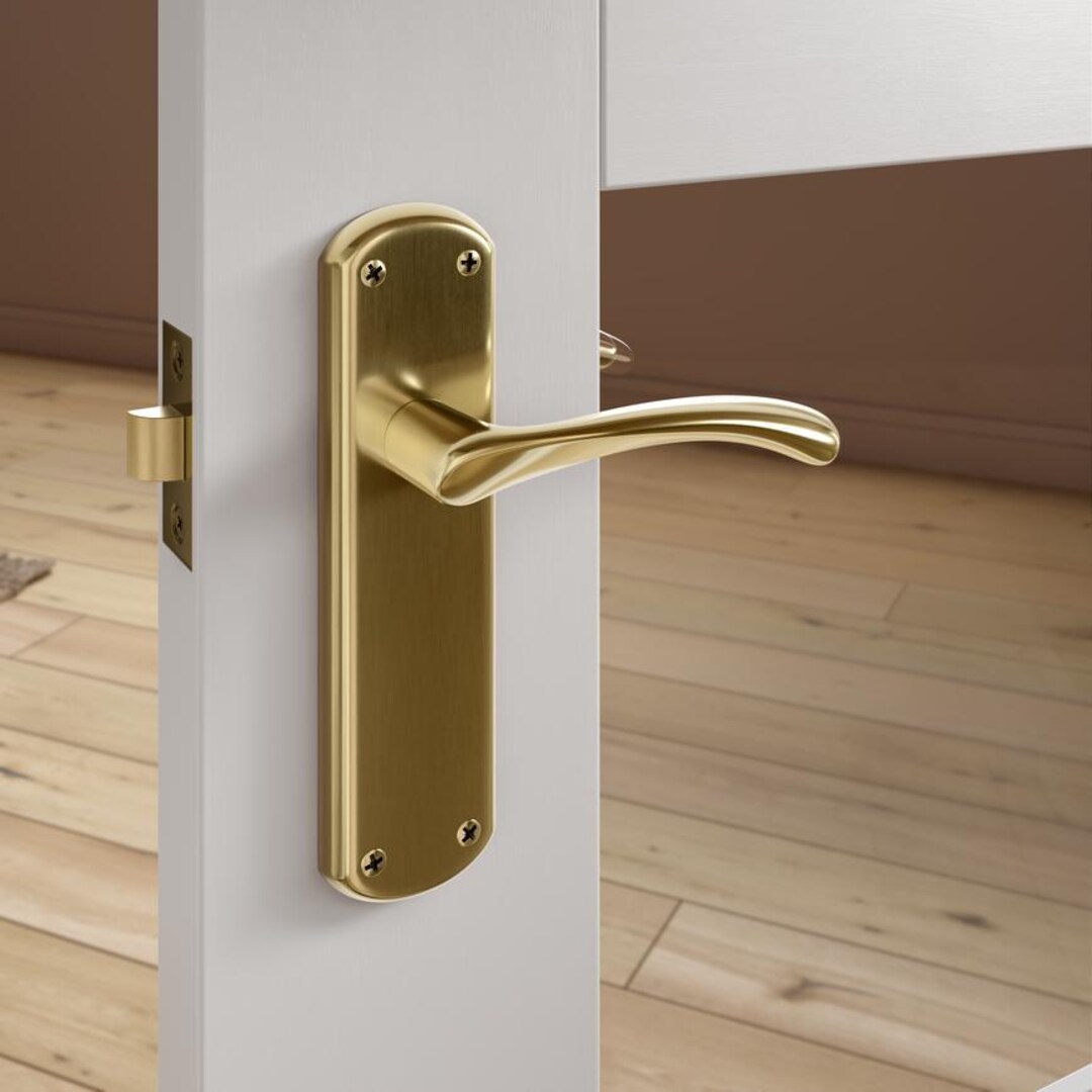 Howdens Fuller and Forge Garda Polished Brass Lever on Backplate Latch ...