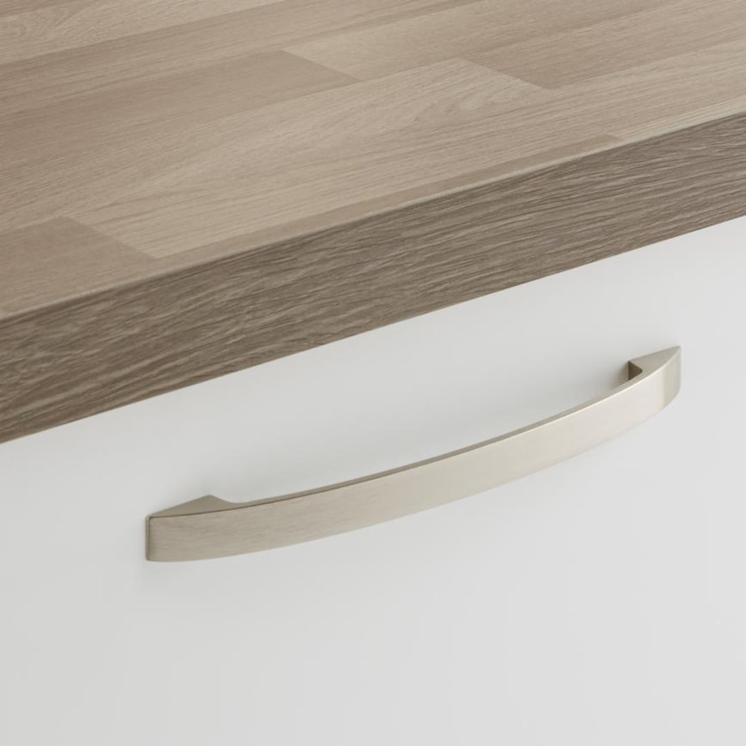 Howdens Brushed Stainless Steel Effect Thin Strap D Cupboard Handle ...
