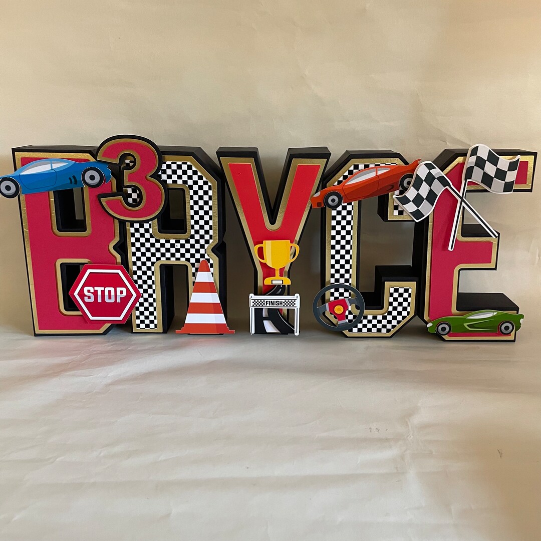 Two Fast Birthday 3D Letters Racing Party 3D Name Letters Racing ...