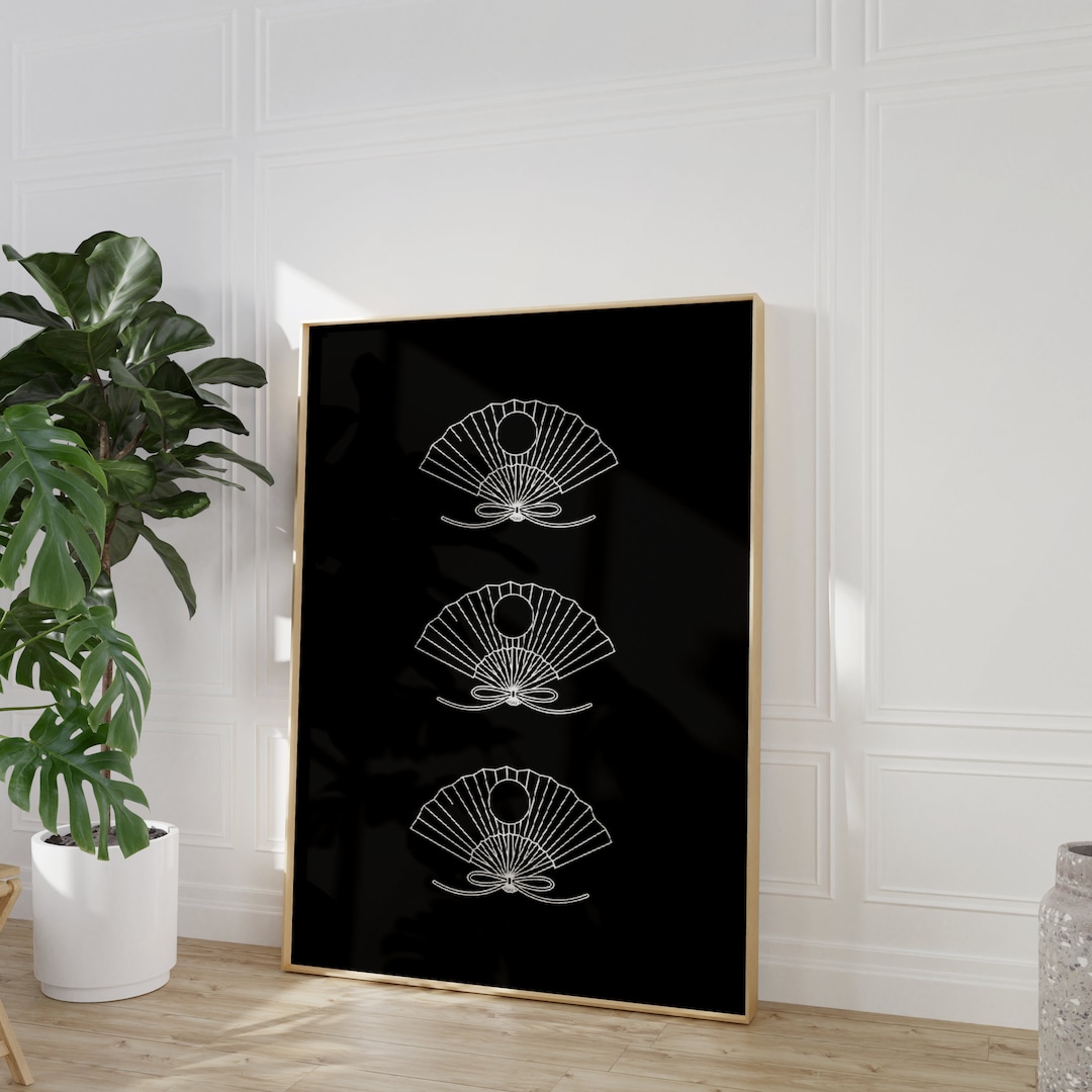 Minimalist Japanese Fan Print: Black and White Japandi Wall Art ...