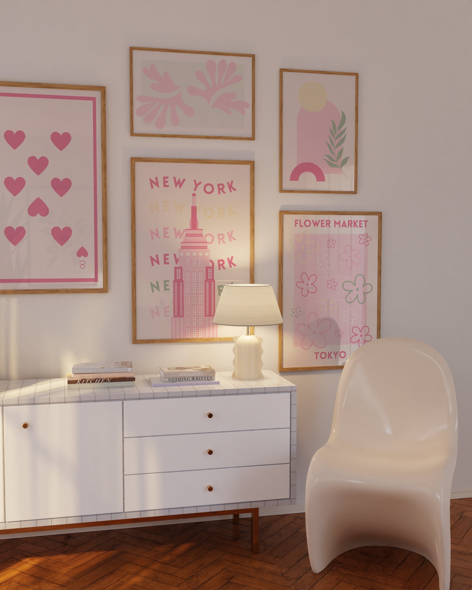 Danish Pastel Pink Gallery Wall Set of 5 DIGITAL Minimal Art Prints ...