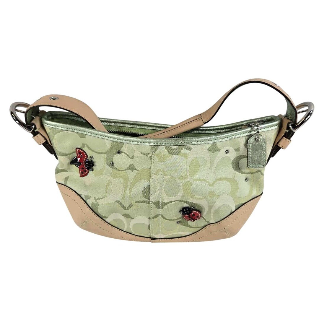 Coach Ladybug Limited Edition Signature Shoulder Bag Green Canvas ...