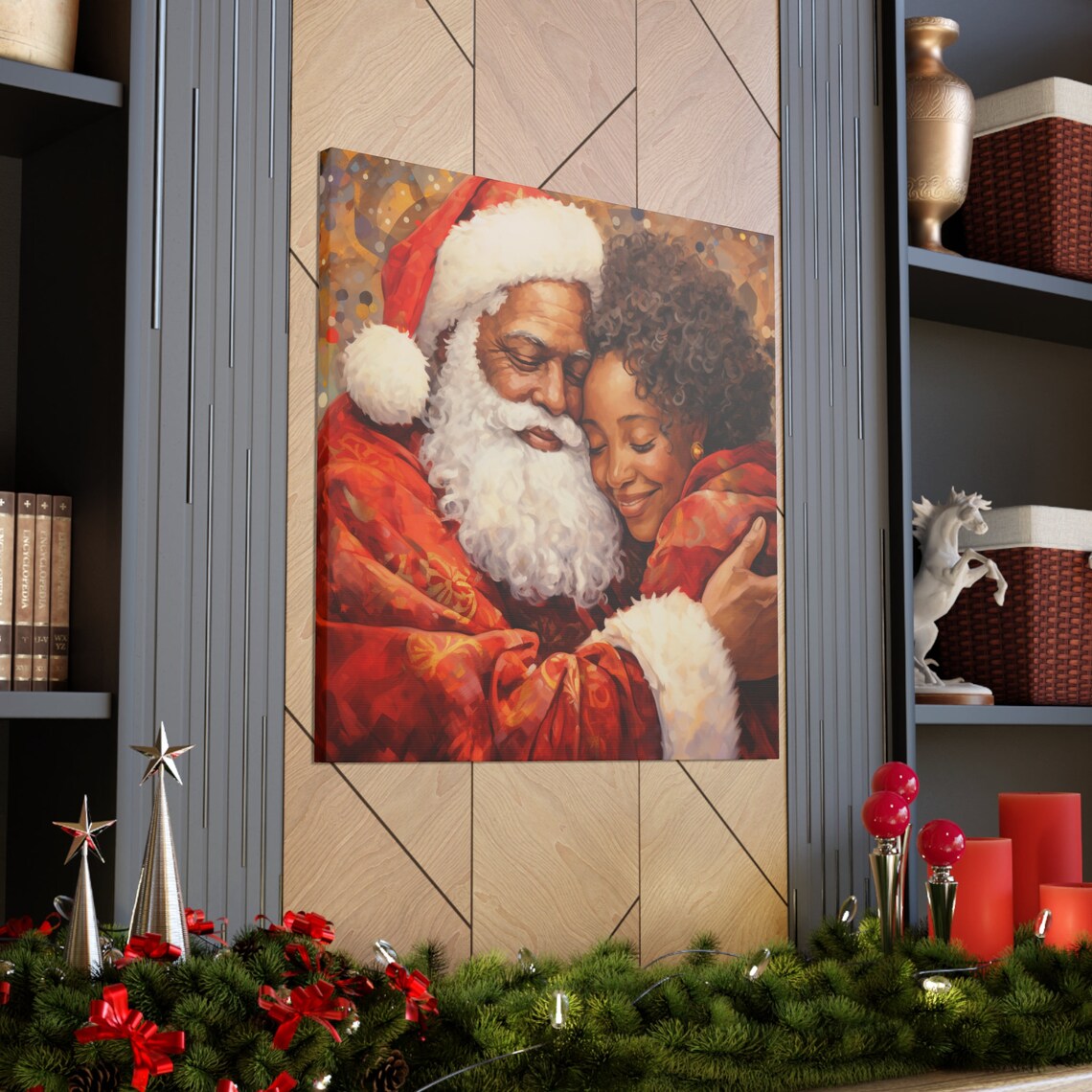 Mr and Mrs Black Santa Square Canvas Print, Christmas Canvas, African ...