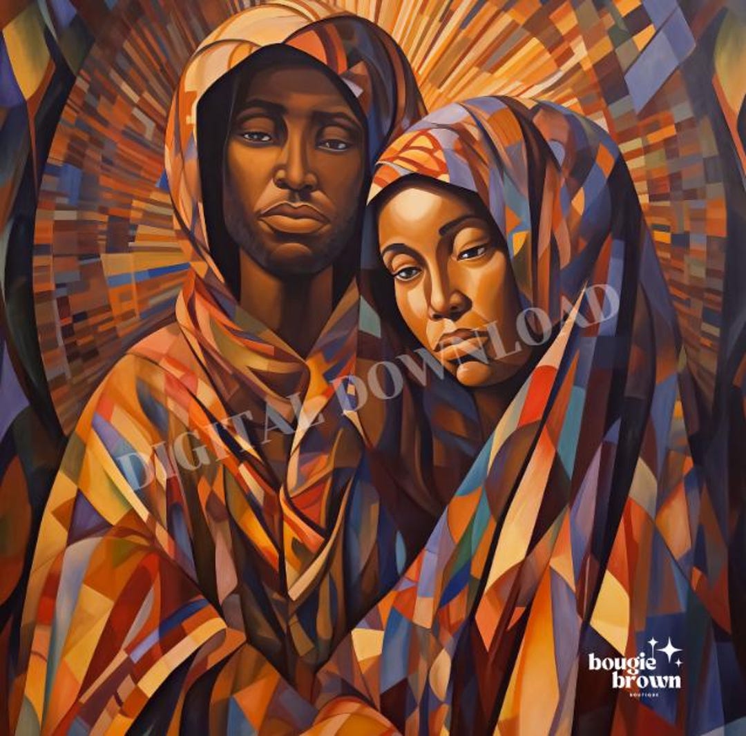 Black Abstract Nativity, Brown Skinned Jesus, Joseph, Mary in the Style ...