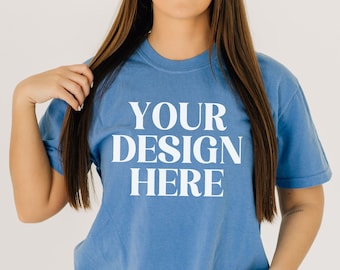 Comfort Colors 1717 Mockup, CC1717 Mockup, Mystic Blue CC1717 Comfort ...