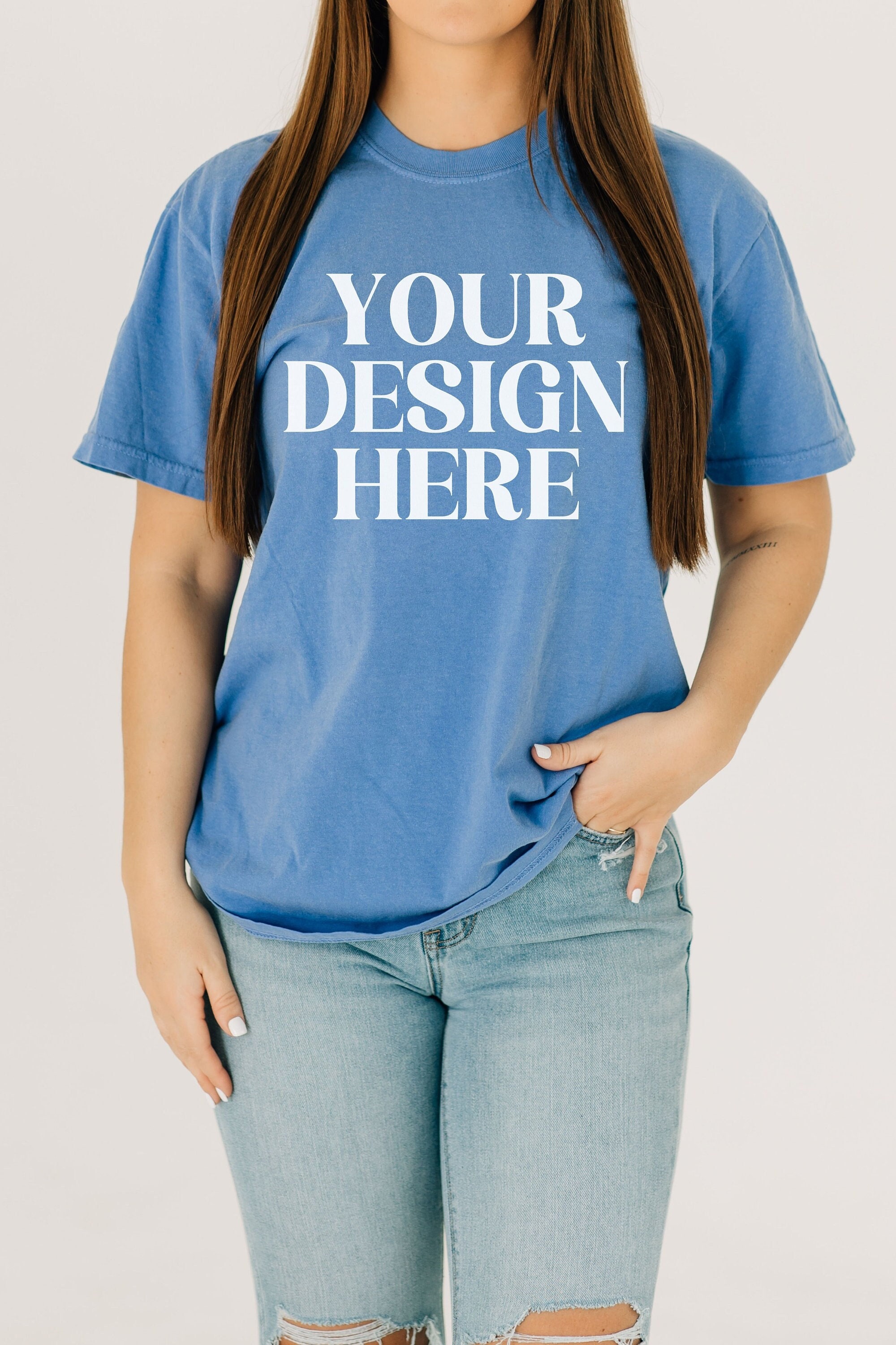 Comfort Colors 1717 Mockup, CC1717 Mockup, Mystic Blue CC1717 Comfort ...
