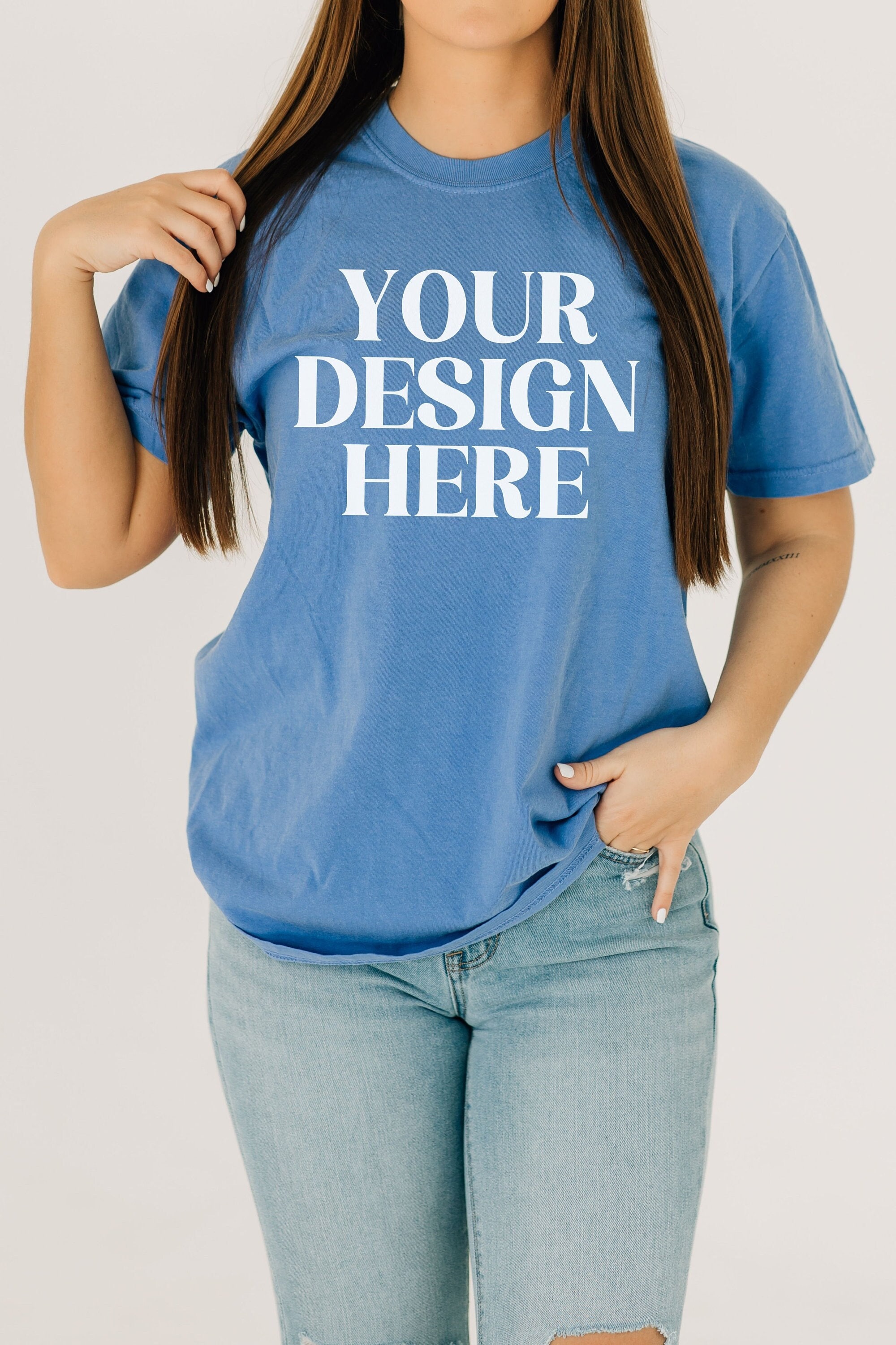 Comfort Colors 1717 Mockup, CC1717 Mockup, Mystic Blue CC1717 Comfort ...