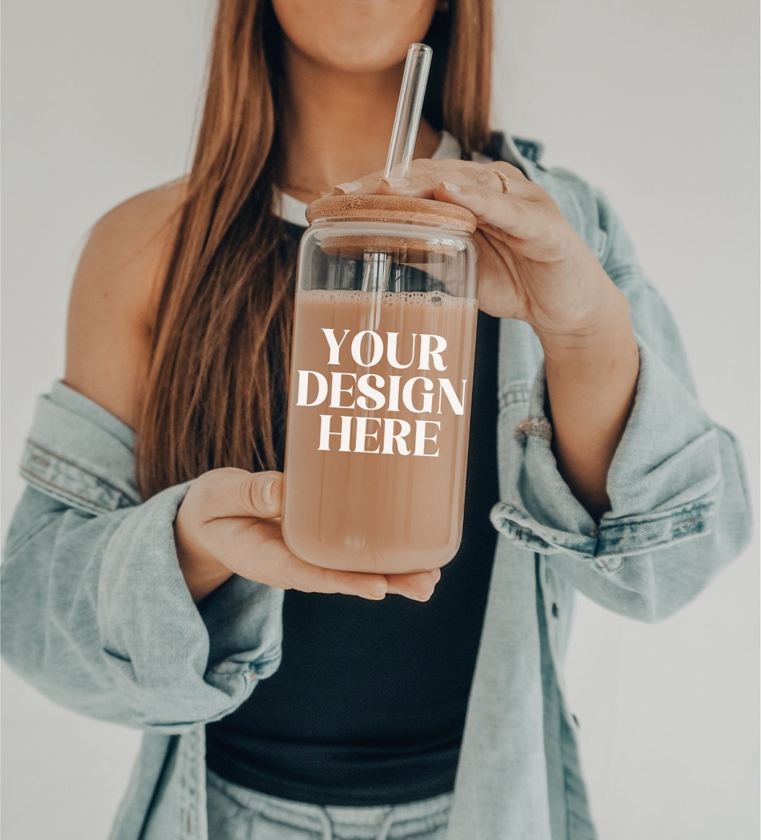 16oz Glass Tumbler Mockup, Coffee Glass Tumbler, Sipper Glass Mockup ...