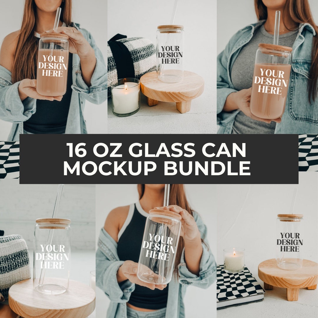 16oz Glass Tumbler Mockup Bundle, Coffee Glass Tumbler Mockups, Sipper ...
