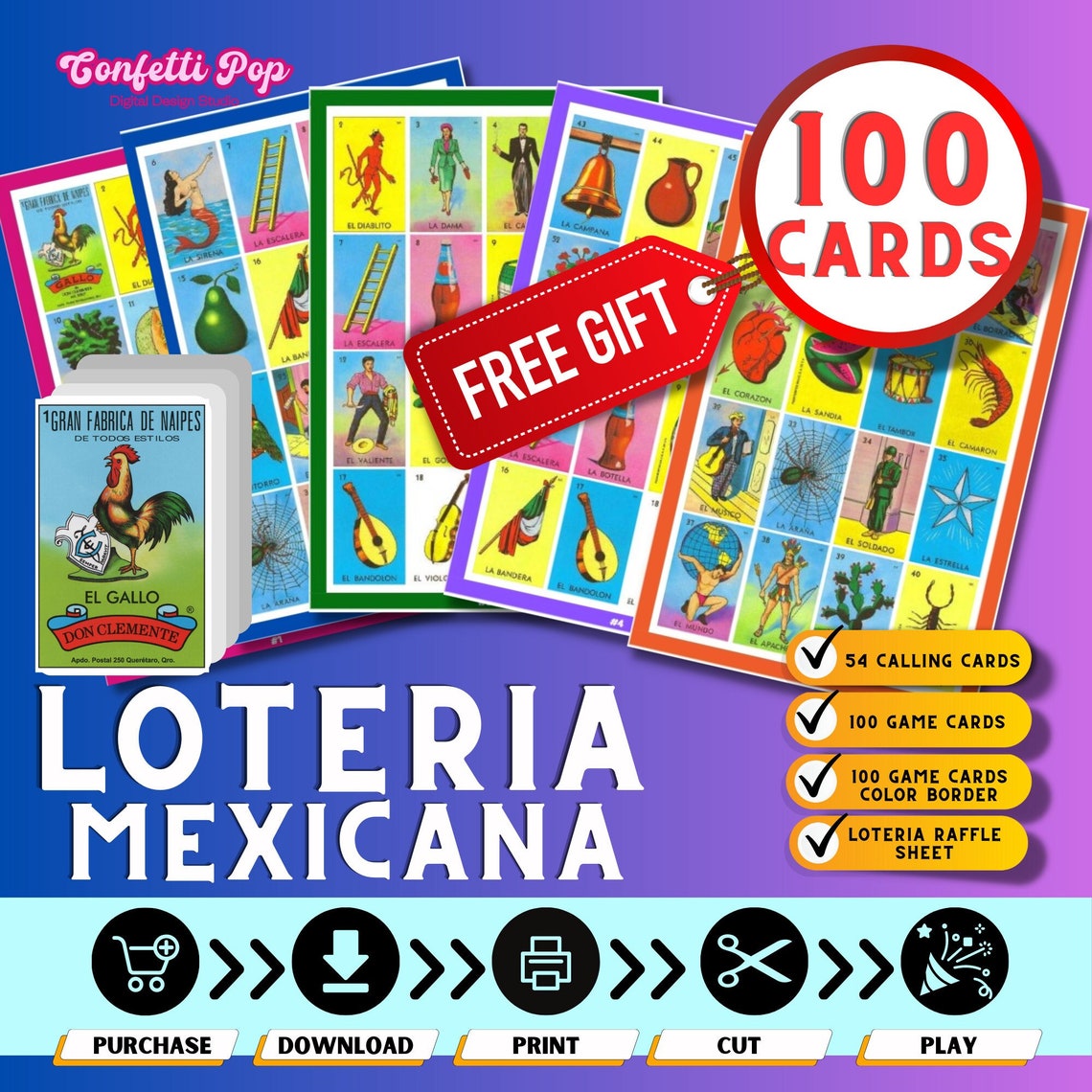Printable Mexican Loteria Game Template 100 Cards Pdf Classic Edition