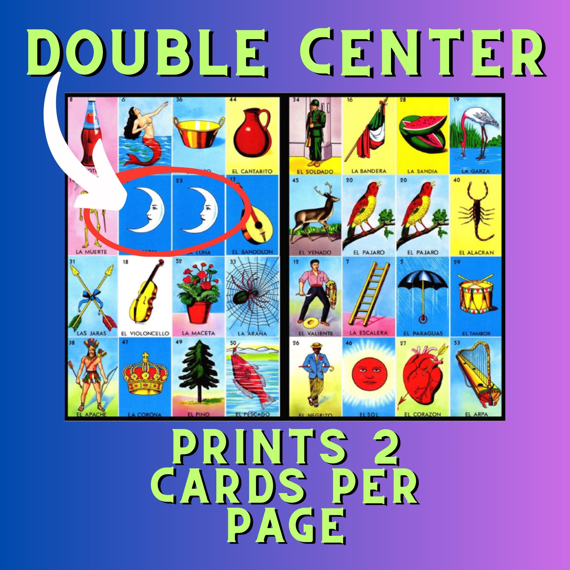 Printable Mexican Loteria Game Template 200 Cards Pdf Dobles Doubles