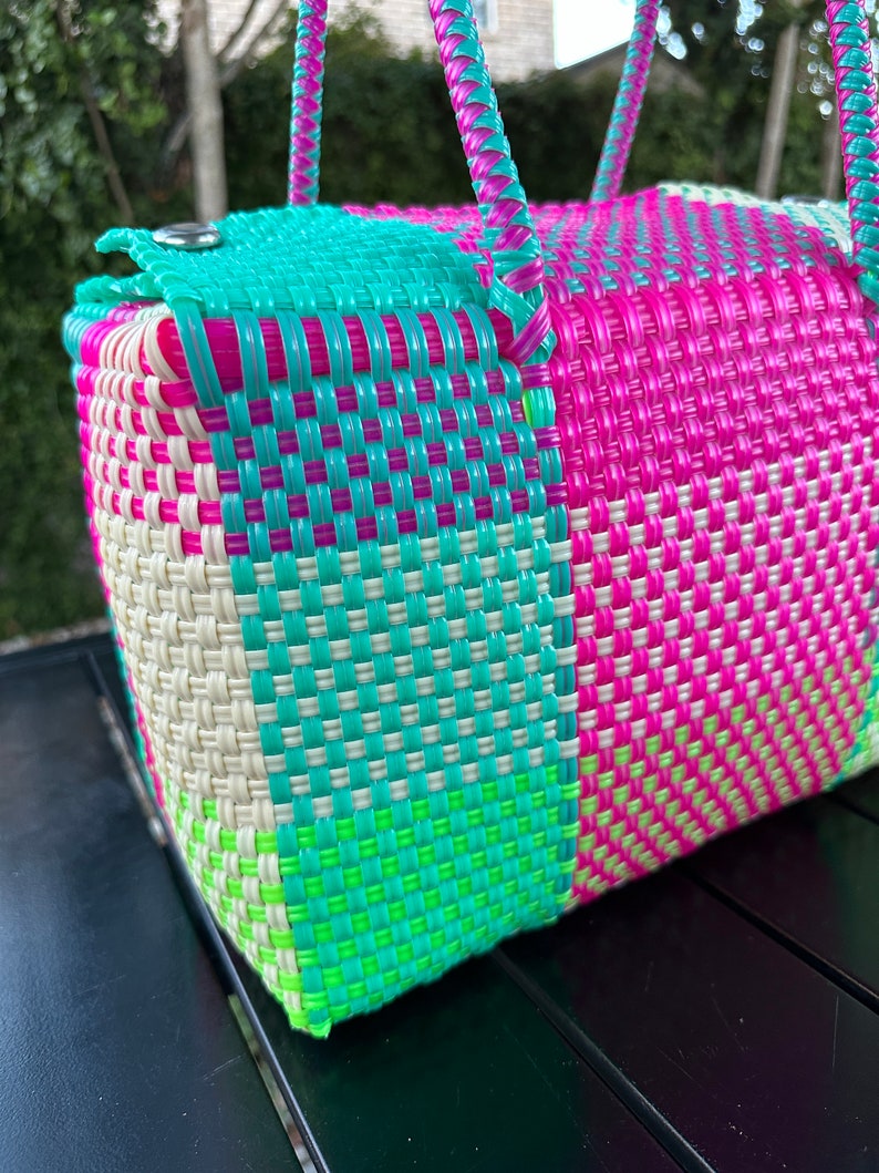 Large Mexican Recycled Plastic Woven Tote Bag, Artisan Made, Box Tote ...