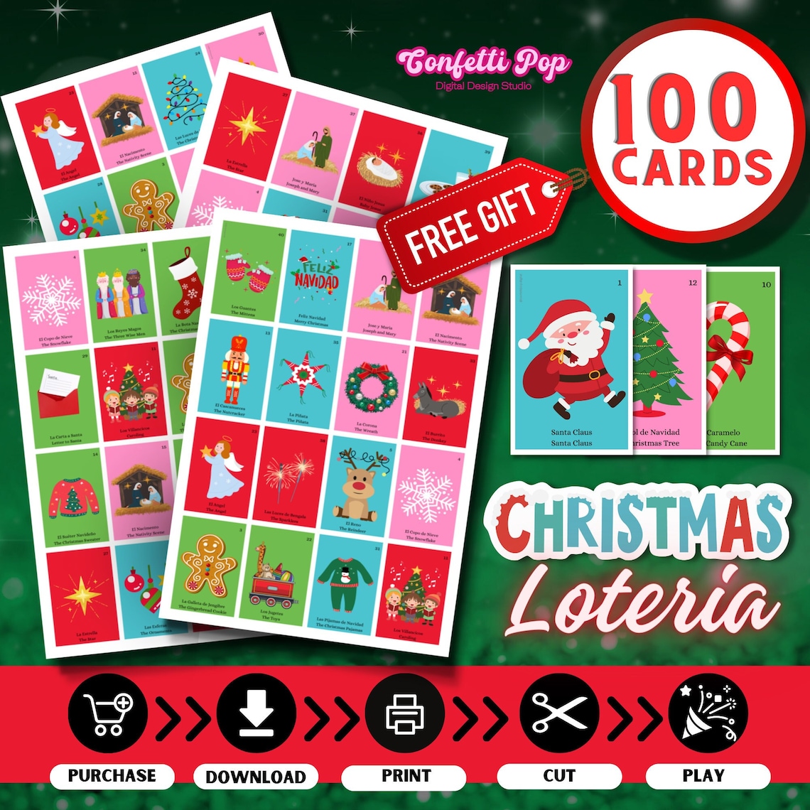 Christmas Loteria Loteria Navideña Loteria De Navidad Bingo Bilingual ...