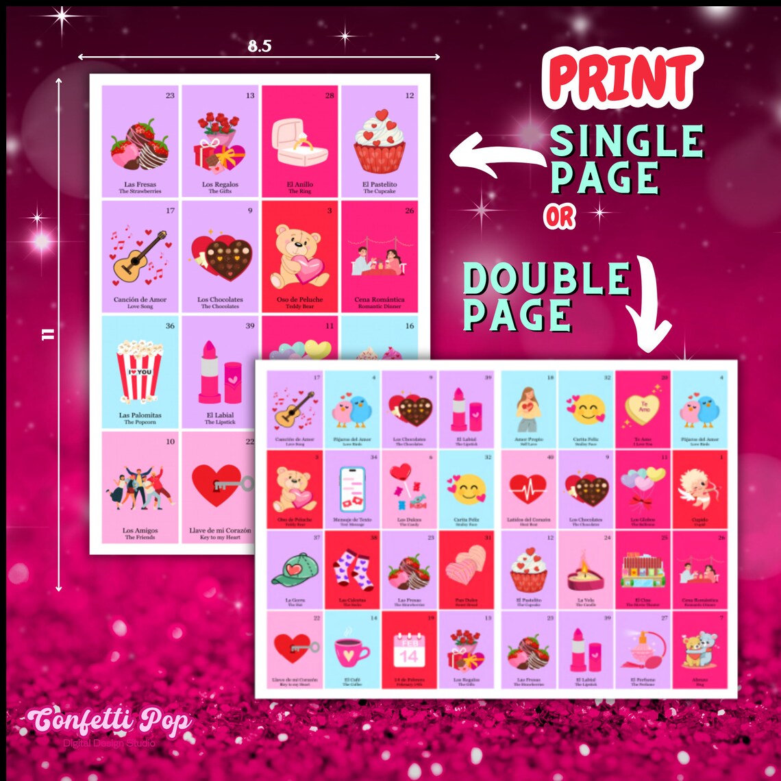 Valentine's Day Loteria Game: Bilingual Bingo (digital Download) - Etsy