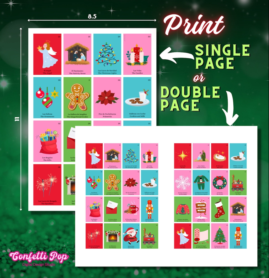 Christmas Loteria Loteria Navideña Loteria De Navidad Bingo Bilingual ...