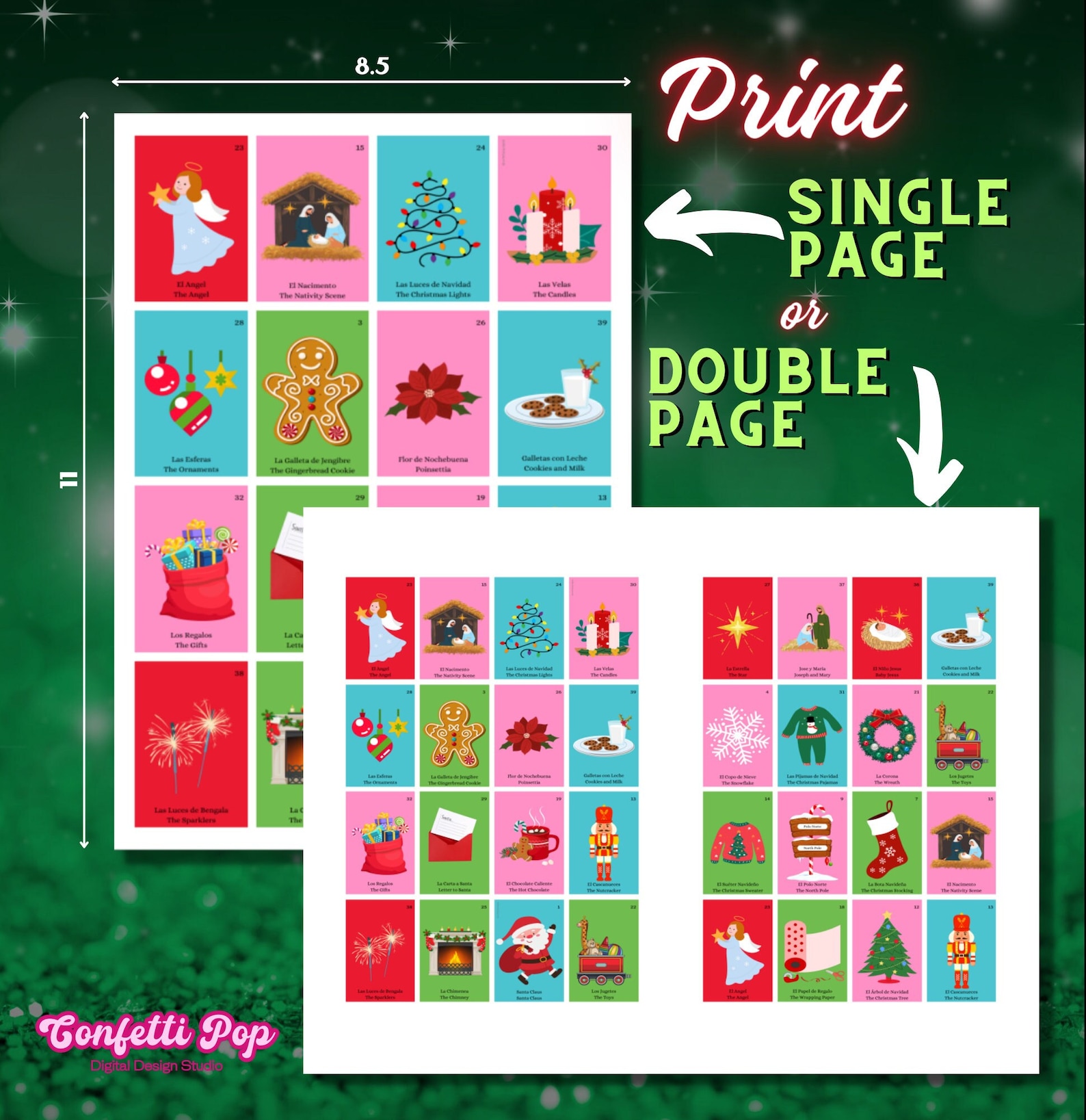 Christmas Loteria Loteria Navideña Loteria De Navidad Bingo Bilingual ...