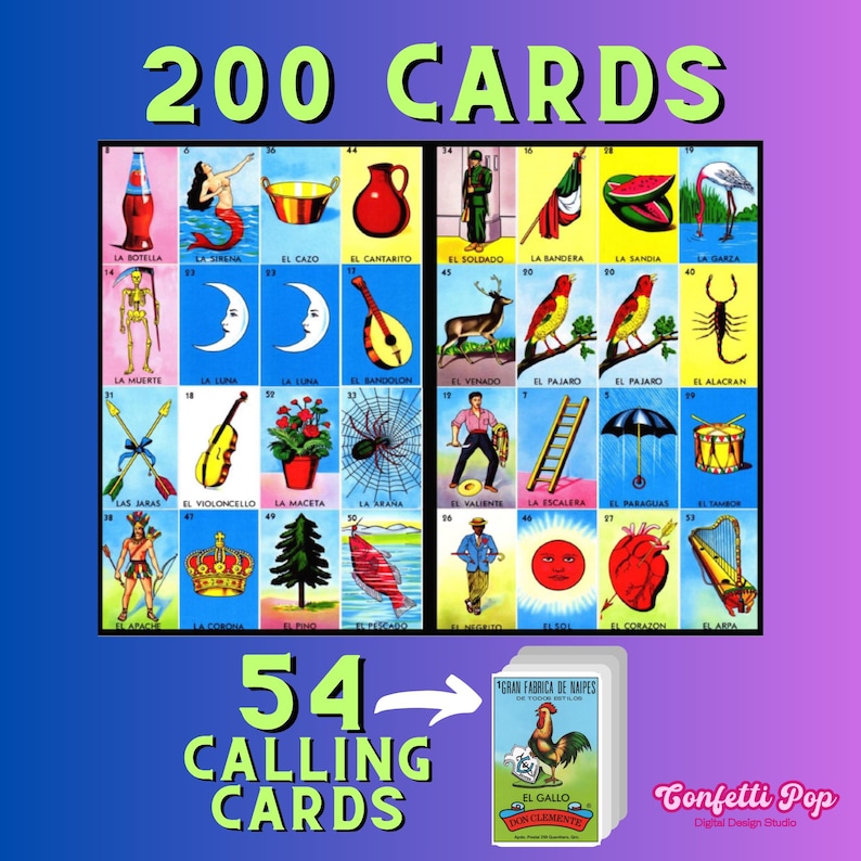 Plantilla de Juego de Lotería Mexicana Imprimible / 200 cartas PDF ...