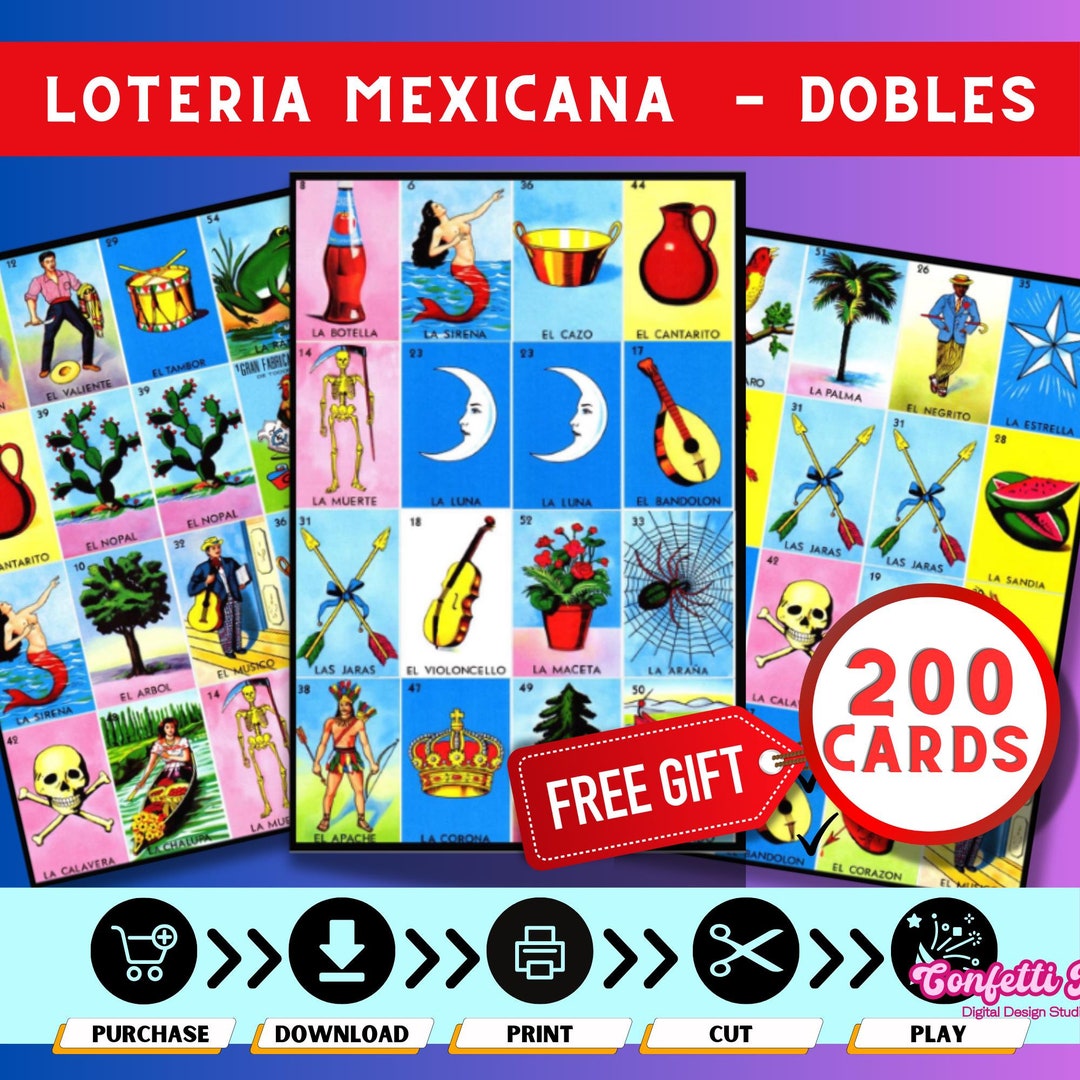 Printable Mexican Loteria Game Template 200 Cards Pdf Dobles